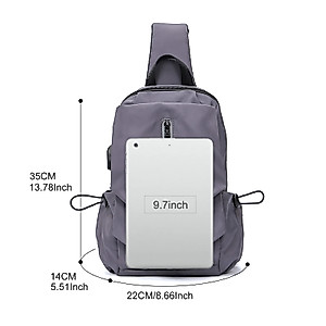 Crossbody Bag for Men Small Sling Backpack Shoulder Bag for Men Women,Waterproof Chest Bag with USB Charging Port Lightweight Casual Daypack,Hiking,Walking,Travel, Biking, Work, Gym, Sport (Grey)