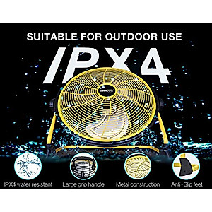 Geek Aire Rechargeable Outdoor High Velocity Camping Floor Fan, 16” Portable Battery Operated Fan with Metal Blade for Garage Barn Gym Camp, Cordless Industrial Fan, Camping Gear Accessories