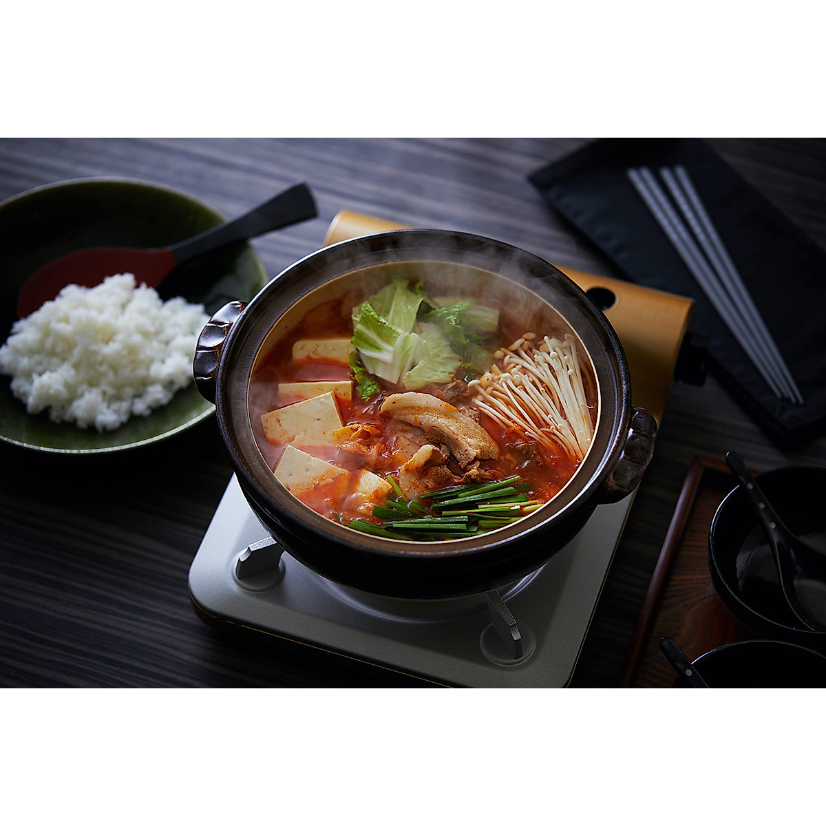 Japanese Clay Pot Donabe, 2300ml, for 3-4 People, Black, Product of Mie, Japan
