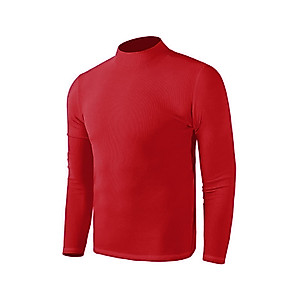 Mock Turtleneck for Men Thermal(Red,XL)