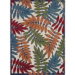 Nourison Aloha Indoor/Outdoor Multicolor 7'10" x 10'6" Area Rug, Tropical, Botanical, Easy-Cleaning, Non-Shedding, Bed Room, Kitchen, Living Room, Deck, Backyard, (8' x 11')