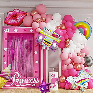 Rainbow Retro Party Balloons Kit for Hot Pink Girls Birthday Party,Baby Shower,Princess Themed Decorations