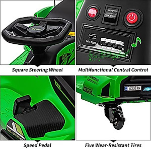 24V Kids Ride on Drift Car for Kids, Electric Drifting Go-Kart Up to 7.5 mph Variable Speed, Built-in Music,Colorful LED Light,USB,Low-Power Alarm,Green
