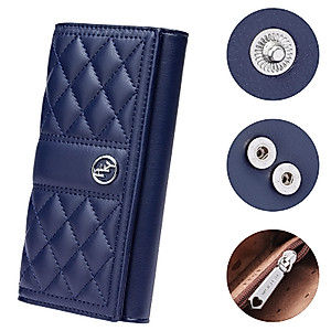 Felomdep Womens Wallet Medium Size Trifold Rfid Blocking Soft PU Leather Large Capacity Long Blue Shopping Wallet For Lady Travel Document Accessories Holder For Passport,Credit Card,Vaccine Card etc