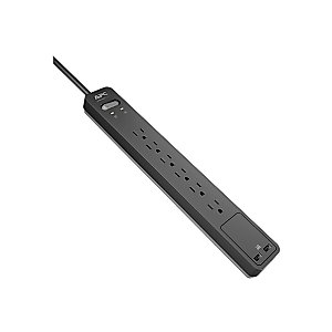 APC Power Strip Surge Protector with USB Charging Ports, PE6U2, 1080 Joules, Flat Plug, 6 Outlets