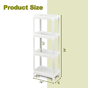 S AFSTAR 4 Tier Plastic Storage Shelf Rack Set of 2, 39-Inch Tall Floor Storage Shelving with Drainage Holes, Plastic Narrow Shelves for Small Space, Multipurpose Shelving Unit for Bathroom Laundry