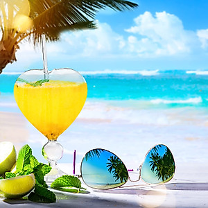 BestAlice 2 Pcs Cocktail Glass Martini Glasses, 8 Oz Creative Heart Shaped Cocktail Glasses With Straw, Crystal Glass Romantic Goblet For Wine Juice Whiskey Home Bar Party Club Glassware Gift, Glossy