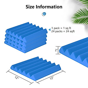 Acoustic Foam Panels, Recording Studio Acoustical Treatments Foam Panels – 2 Inch Thick 12x12 (24 Pack) | Sound Observing Soundproofing Fireproof Wall Foam Tiles | For Studio Office (Black & Blue)