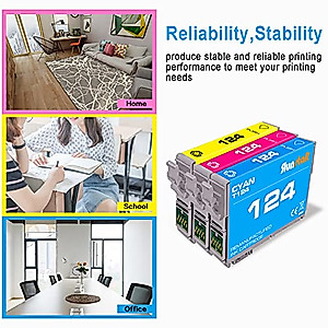 RunStar Remanufactured 3-Pack 124 Ink Cartridge Replacement for Epson 124 T124 Work for NX125 Stylus NX127 NX130 Stylus NX230 NX330 Stylus NX420 NX430 Workforce 320 323 325 435 Inkjet Printer (C/M/Y)