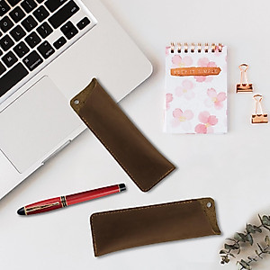 XQIGI Genuine Leather Pen Case Holder, Handmade Double Pen Case Fountain, Pencils Protective Sleeve Large Pens Pouch Cover (Bourbon Brown)