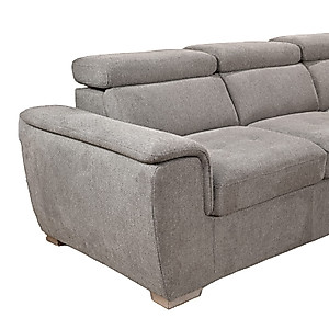 THSUPER 125'' U Shaped Sectional Sleeper Sofa with Pull Out Bed, Storage Chaise Lounge, and Adjustable Headrest, Oversized Sectional Couches for Living Room - Belfast Light Grey
