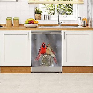 Dishwasher Magnet Cover Northern Cardinal Winter Magnetic Refrigerator Stickers Decorative Appliance Cover Fridge Panels Metal Door Garage 23x26in