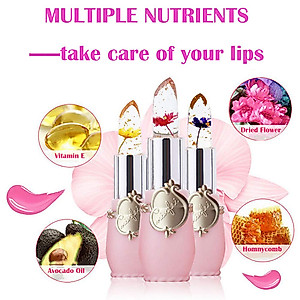 Eakroo Flower Lip Gloss Crystal Jelly Lipstick, 6 Packs Long Lasting Nutritious Lip Balm Lips Moisturizer Magic Temperature Color Change Lipgloss (pink)