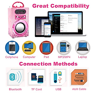 Kidsonor Kids Bluetooth Karaoke Machine with 2 Microphones, Wireless Rechargeable Remote Control Portable Karaoke Speaker Music MP3 Player Loudspeaker with Microphones for Kids (Pink)