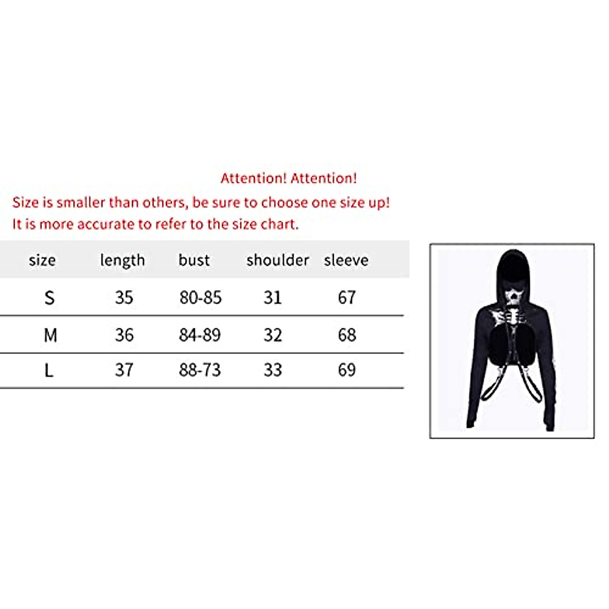 Cropped Hoodie Rave Goth Crop Tops for Women Sexy Black Skeleton Masks Sweatshirts Long Sleeve Cute Pullover Sweaters Chain