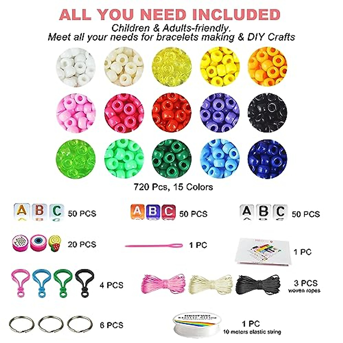 Redtwo Friendship Bracelet Making Kit for Girls, Kandi Pony Beads for Jewelry Making, Hair Beads Braids with Letter Beads and Charms Gifts for Teen Girls Crafts for Girls Ages 8-12