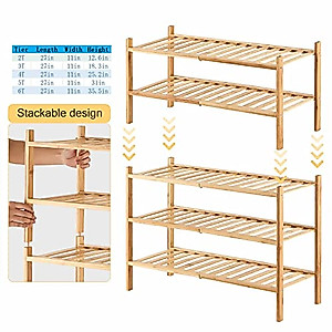4-Tier Bamboo Shoe Rack for Entryway, Stackable | Heavy Duty | Multi-Function, Free Standing Shoe Racks for Bedroom Hallway Closet