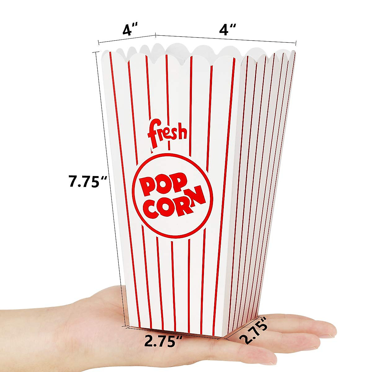 Eupako Popcorn Boxes 100 Pack 7.75 Inch Open-Top Paper Popcorn Box Great for Movie Night or Movie Party Theme, Theater Themed Decorations or Carnival Party Circus Box etc.