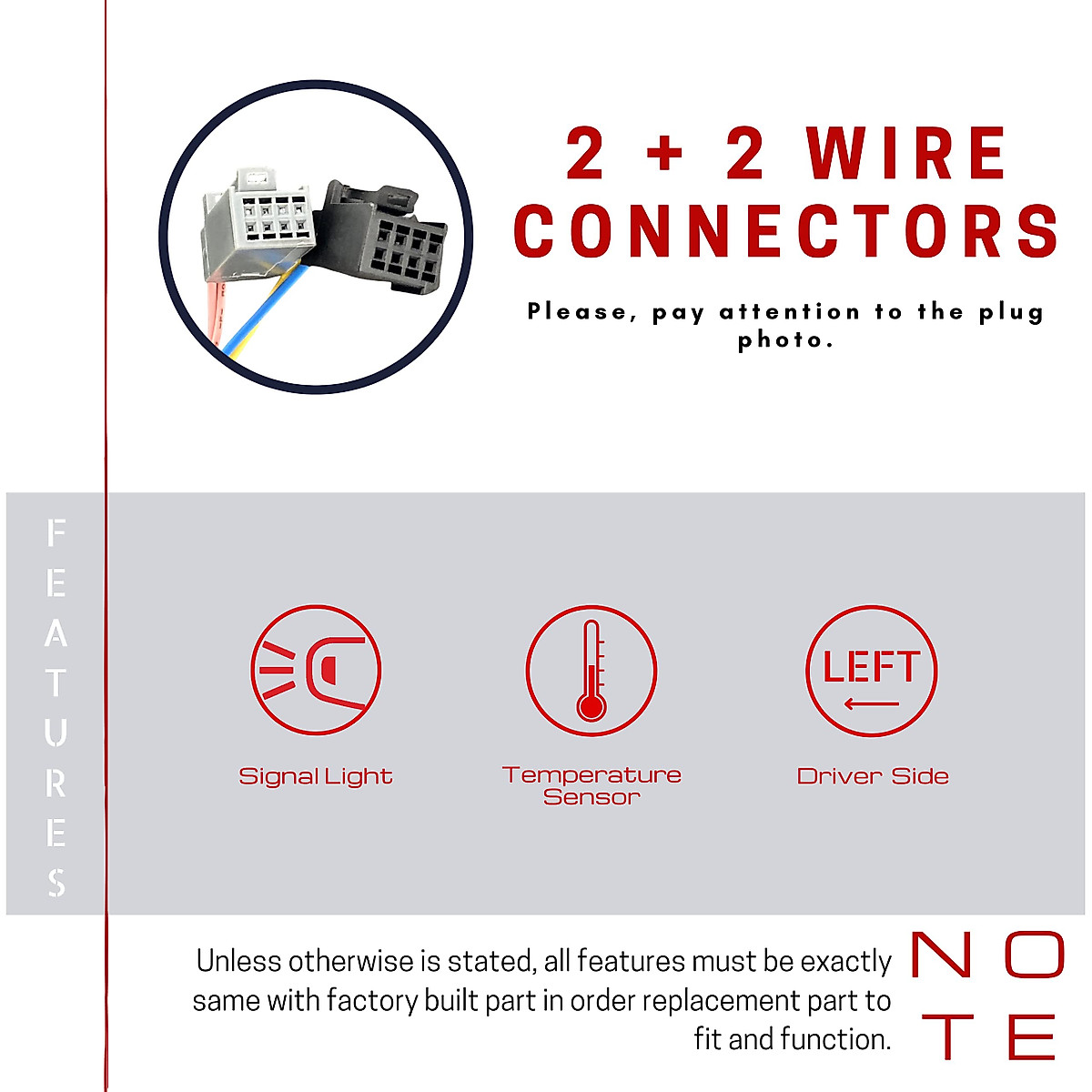 Spieg CH1320417 Driver Side Mirror for 2014-2021 Ram Promaster 1500 2500 3500 | Left Side View Mirror Assembly Manual Adjustment Non-Heated Turn Signal Light Temp Sensor | Textured Black Cover 4 Pins