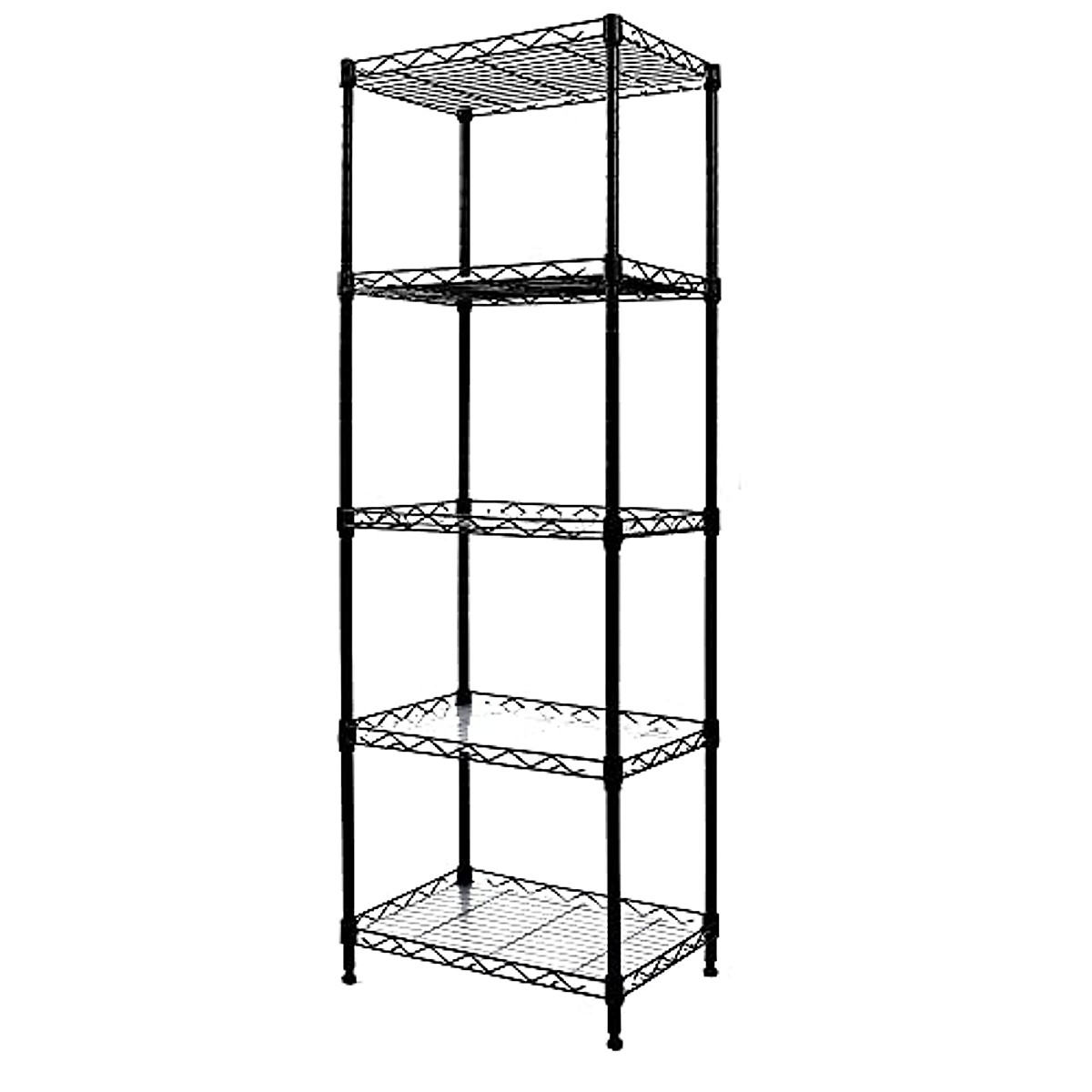 YOHKOH 5-Wire Shelving Metal Storage Rack Adjustable Shelves for Laundry Bathroom Kitchen Pantry Closet (16.6L x 11.8W x 48H, Black)