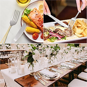 40 Pcs Gorgeous Gold Silverware Set 18/10 Stainless Steel Heavy Utensil Set Dishwasher Safe, Service for 8, Fine Silverware Flatware for Family Wedding Restaurant Hotel (Silver)