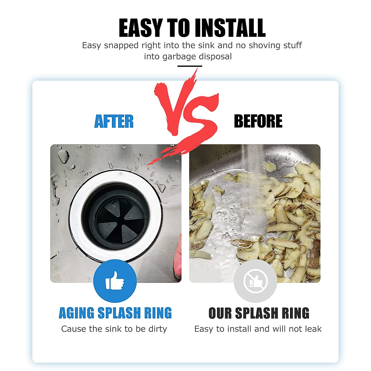 Garbage Disposal Splash Guards, 2-Pack 3 1/8" Sink Baffle Food Waste Disposer Drain Splash Guard Collar Quiet Collar Cover EPDM Rubber Drain Plugs Insert Parts for Waste King, Whirlaway, GE Disposer