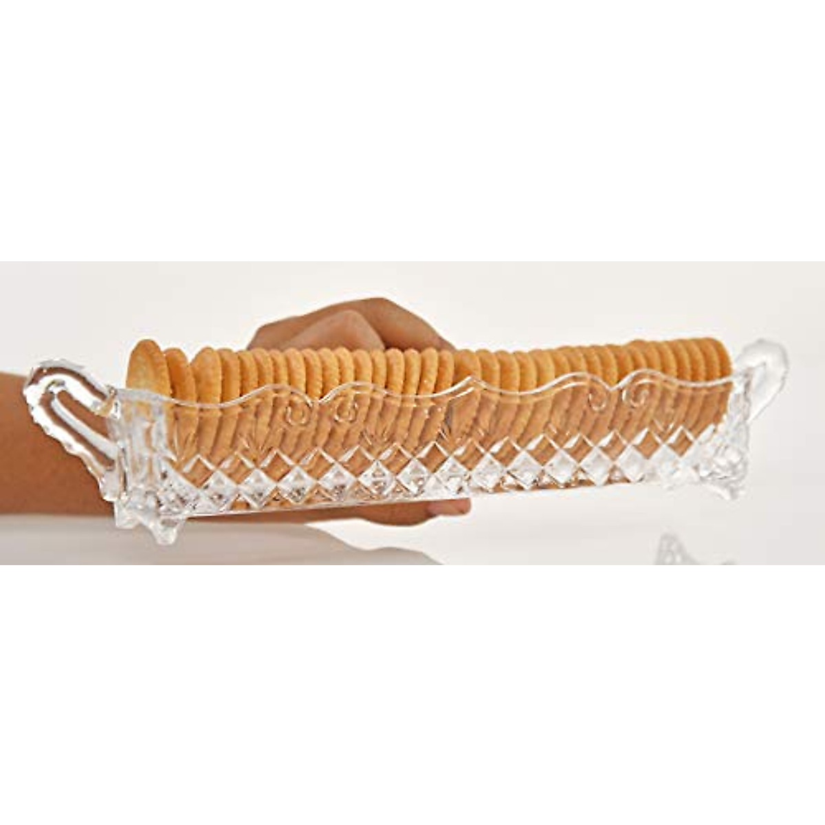 HOME-X Clear Glass Relish or Cracker Tray, Crystal Serving Tray – Set of 2, 11 ¾” L x 2 ½” W x 1 ½” H