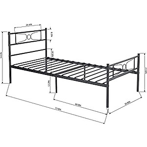 Bed for Boys/Teen Twin Bed Frames No Box Spring Need Twin Beds Mattress Foundation with Headboard Single Metal Platform Bed Frame,Black