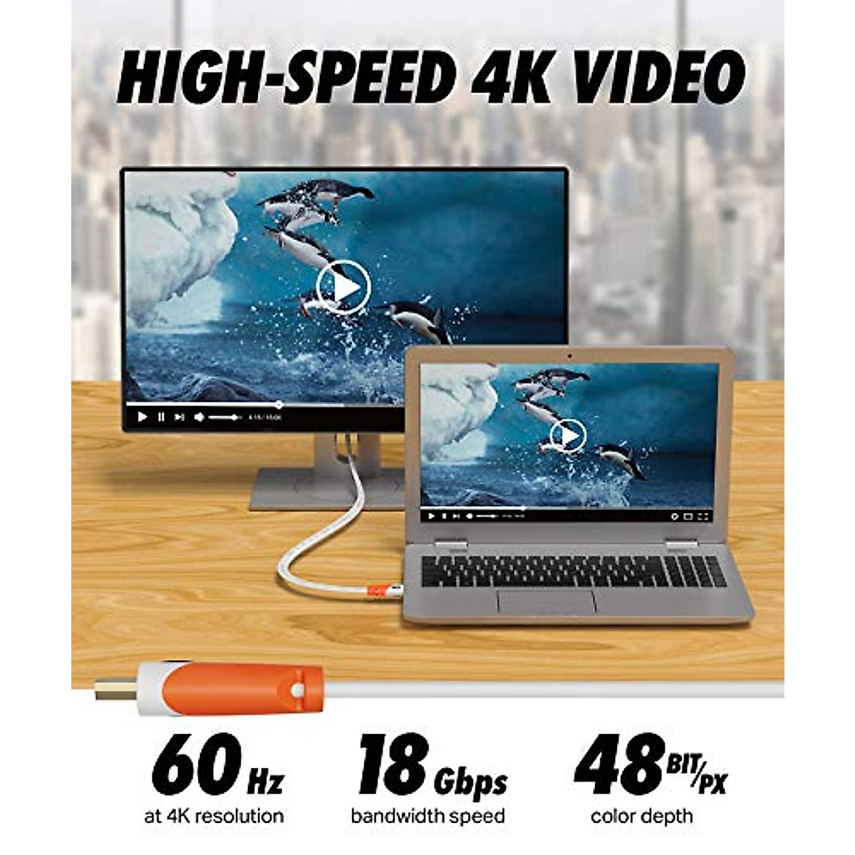 Ultra Clarity Cables Flat HDMI Cable 25ft - High Speed Hdmi Cord - Supports Ethernet 4K 3D 2160p - HDMI Latest Standard - CL3 Rated - 25 Feet