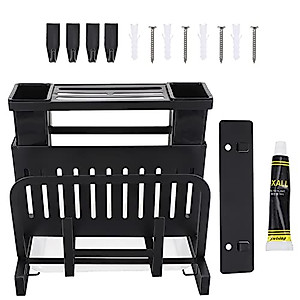 Cabilock 1 Set Knife Block Cutting Board Holder Wall Mounted Pan Pot Lid Holder Cutlery Organizer Kitchen Storage Display Stand Black