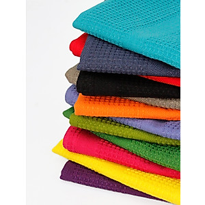 Cotton Craft 12 Pack Multicolor Kitchen Towels 16x28 Inches- Pure Cotton, Absorbent Waffle Weave