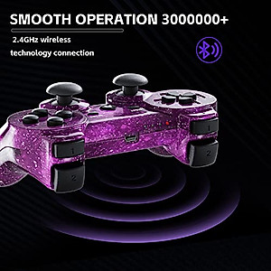 Burcica PS3 Controller 2 Pack Wireless Motion Sense Dual Vibration Upgraded Gaming Controller for Sony Play Station 3 with Charging Cord (Blue+Purple)