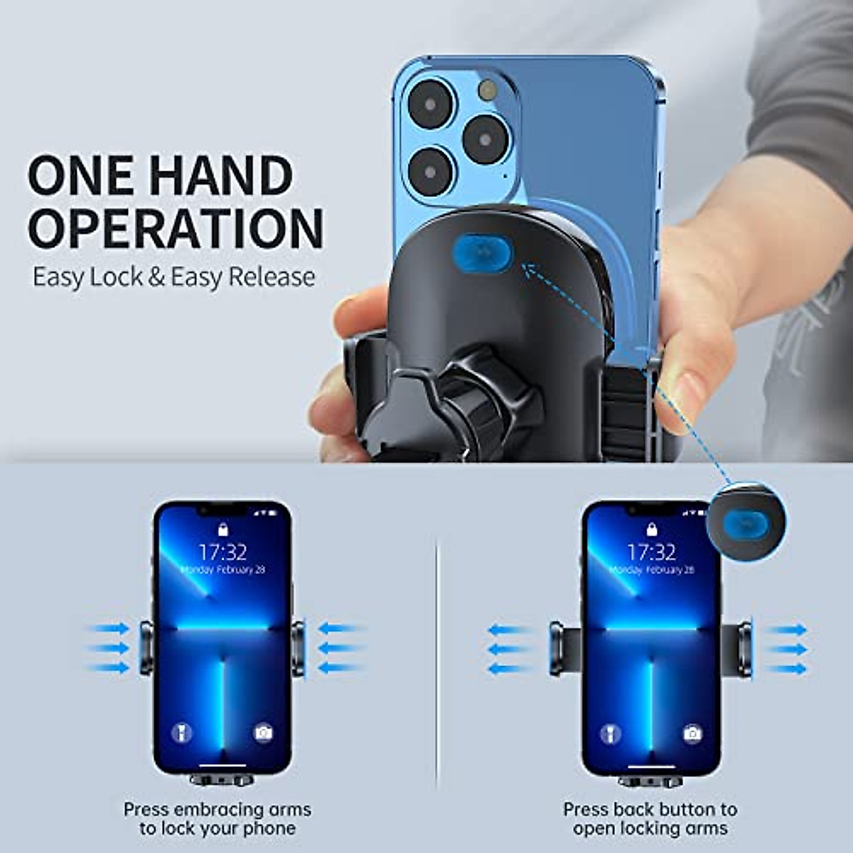 APPS2Car Car Phone Holder Mount, Vent Phone Mount for Car, Air Vent Cell Phone Holder for Car with Adjustable Phone Vent Clip Compatible with iPhone, Samsung, Big Cellphone & Thick Case Friendly