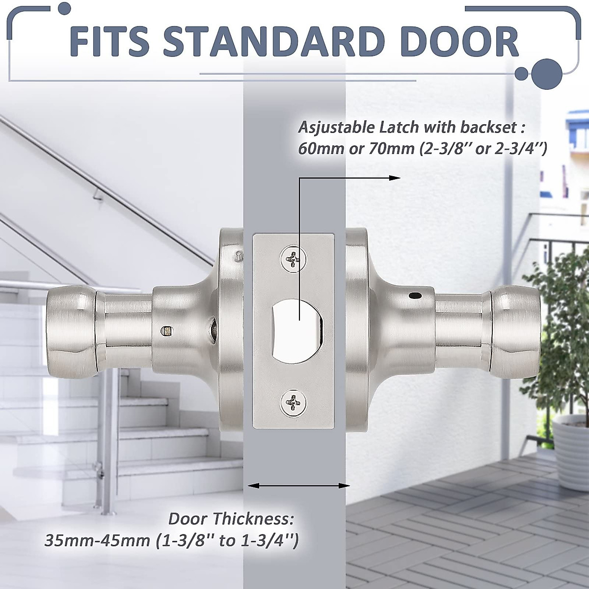 Probrico (2 Pack Passage Door Lever [Non-Locking Lever Set], Non-Locking Door Handle Set for Hallway or Closets, Keyless Satin Nickel Finish Wave Door Lock, Reversible Right & Left Side Handed