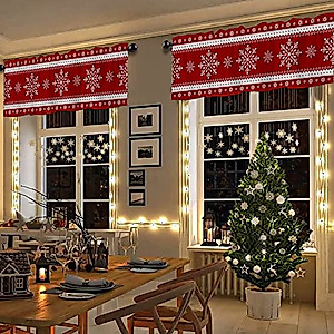 Millxiu Christmas Kitchen Curtain Valance 42x12 inch Merry Christmas White Snowflake Red Backdrop Window Valance for Kitchen and Bathroom,Rod Pocket Short Valances Window Treatment