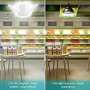 TUODAW LED Garage Lights 2 Pack, The New 100W Deformable LED Shop Lights with 5 Adjustable Panels, E26/E27 LED Ceiling Light, 10000LM 6500K Hight Bay Light for Basement Warehouse Workshop