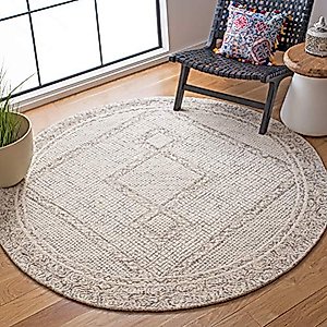SAFAVIEH Abstract Collection 4' Round Ivory/Grey ABT345F Handmade Premium Wool Entryway Foyer Living Room Bedroom Kitchen Area Rug