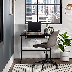 Walker Edison Modern Small Metal and Glass Computer Gaming with Under Desk Keyboard Tray Black Home Office Desk, 31 inch