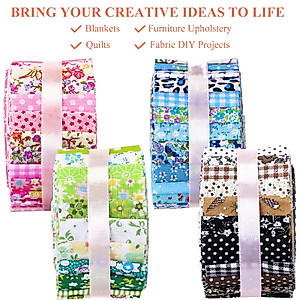 SmoothNovelty 160 Pcs 4 Roll Fabric Strips Assorted Quilting Fabric for Quilting Crafting and Sewing Rolled Cotton for Crafts Blanket Rug Upholstery and Purse Making (Warm Printing Style)