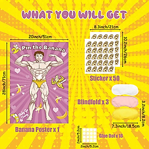 VOSINPADA Bridal Shower Games Pin The Banana on The Hunk Game for Bachelorette Party Games Wedding Engagement Party Games Girls Night Party Games Decorations