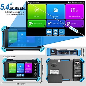 Rsrteng IP Camera Tester, IPC-5100 Plus 8MP AHD CVI TVI CVBS IP Camera Test 4K HD Display Video Monitor 5inch IPS Touch Screen IPC Tester Support POE PTZ W-i-F-i RS485 HDMI & VGA Input DC12V Output