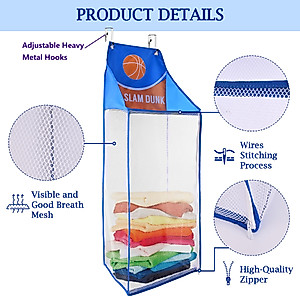 SPINFOX 2 Pack Over the Door Laundry Hamper, Hanging Basketball Laundry Hamper with Zipper, Foldable Mesh Laundry Bakset for Dirty Cloth Toy Towel Saving Space Storage and Organization - Basketball