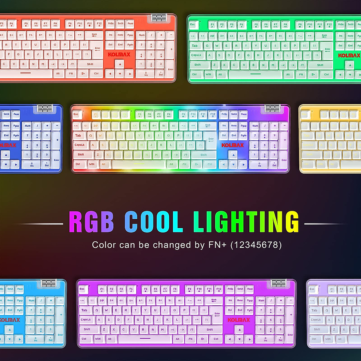 K10 RGB Gaming Keyboard,Transparent Case RGB Backlit Keyboard with PBT Keycap,Ergonomic Wired White Keyboard with Mechanical Feel 104 Key keyboard with Scroll Wheel for PC PS4 Xbox Mac Gaming Office