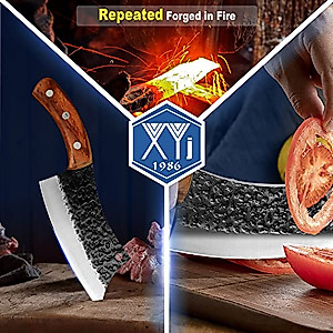 XYJ Authentic FULL TANG 6.2 Inch Kitchen Knife Chef Knives With Carrying Leather Knife Sheath High Carbon Steel Slicing Cutting Butcher Knives For Meat Vegetable Cooking Tool