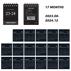 2024 Mini Desk Calendar Small Desk Calendar, 17 Months Runs from August 2023 to December 2024, 3x4.2 Inch Standing Flip Monthly Pages, 250gsm High Thickness Paper (Black)