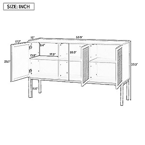 Bellemave Rattan Cabinet Sideboard Buffet Cabinet with Storage Kitchen Storage Cabinets with Rattan Doors Accent Cabinet Credenza for Living Room Dining Room Entryway, Black
