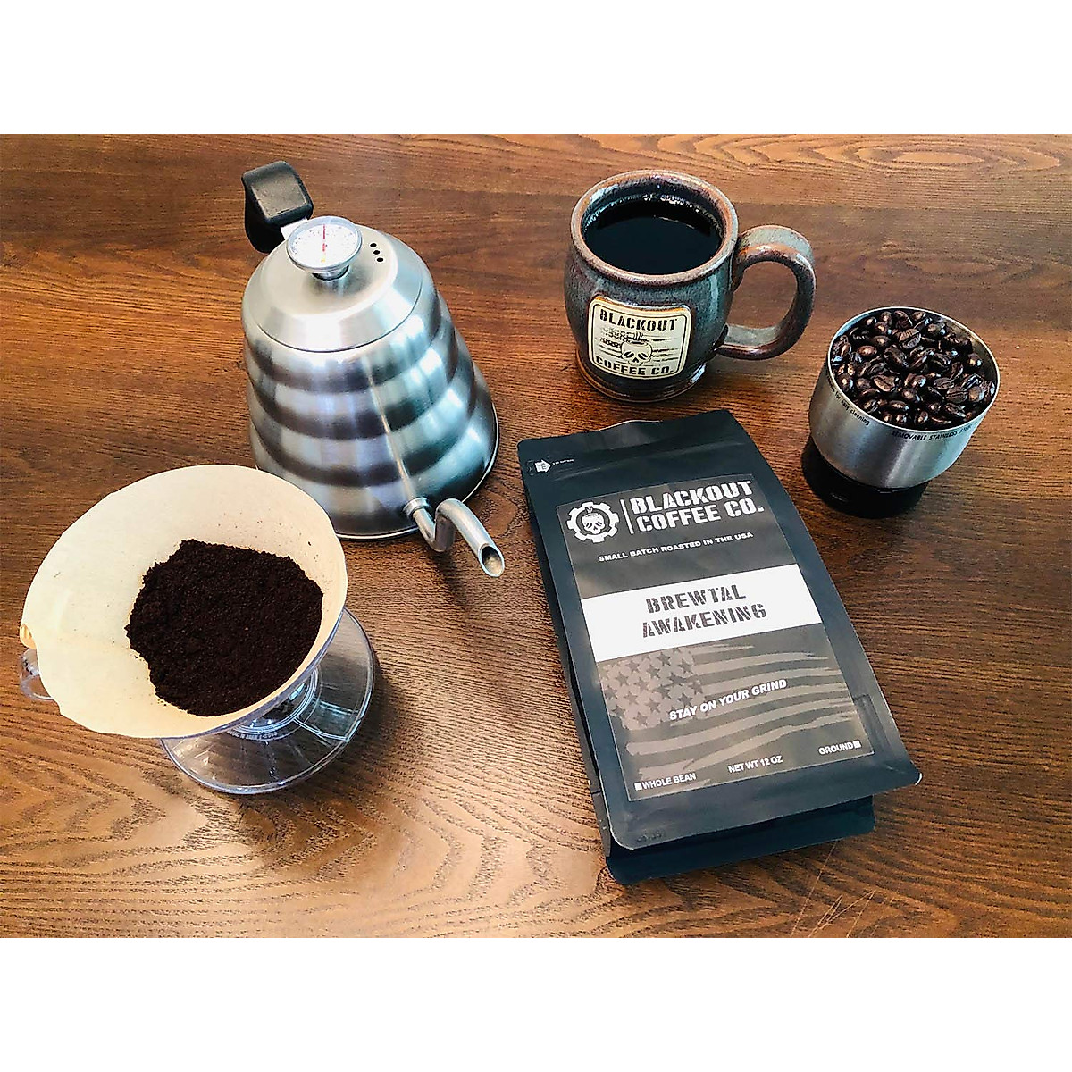 Blackout Coffee, Brewtal Awakening Dark Roast Coffee, High Caffeine, Bold, Rich, Aromatic, Strong & Flavored Coffee Beans, Fresh Roasted In The USA – 12 oz Bag (Ground Coffee)