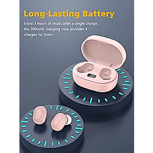 Wireless Earbuds, Bluetooth Earphones Stereo HiFi Sound Noise Cancelling with Built-in Microphone, True Wireless Headphones In-Ear Earbuds for Sports and Work, Compatible with iPhone, Android- Pink