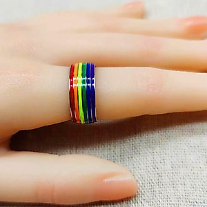 Mintolex Pride Ring Titanium Steel LGBT Rainbow Rings for Gay Lesbian Asexual Bisexual Trans Nonbinary LGBTQ Pride Month Friendship Wedding Promise Band Rings Pride Jewelry Gift for Couples Men Women Size 12, Silver