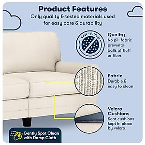 Serta Copenhagen Rolled Arm, Easy Care Polyester, Soft Pillow Back, Pocket Coil Seat Cushions, Removable Covers, Loveseat or Couch for Small Spaces, Living Rooms or Bedrooms, 73" Sofa, Buckwheat